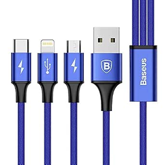 Baseus Multi Charger USB Data Cable iP Micro USB Type-C 3in1Charging ...