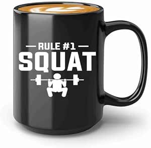 Amazon.com | Powerlifter Coffee Mug 15oz Black -Rule 1 Squat - Workout ...
