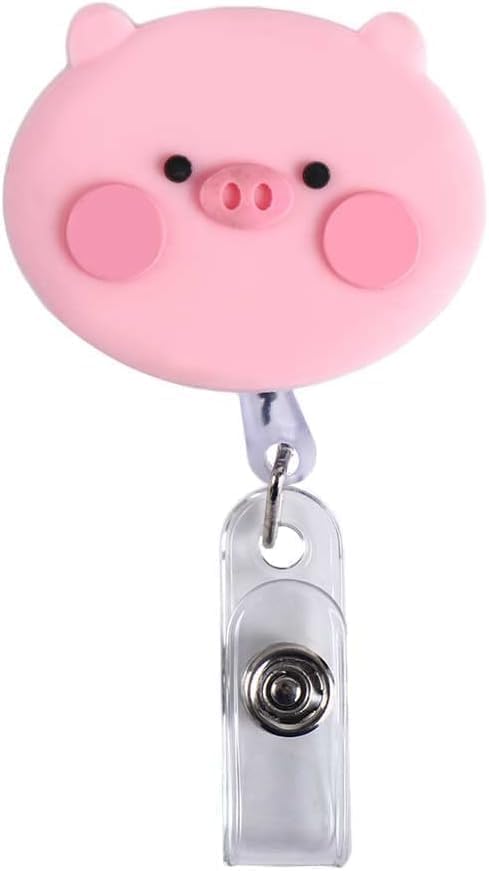 Amazon.com : Pink Pig Retractable Badge Reel, Name Card Holder Keys ...