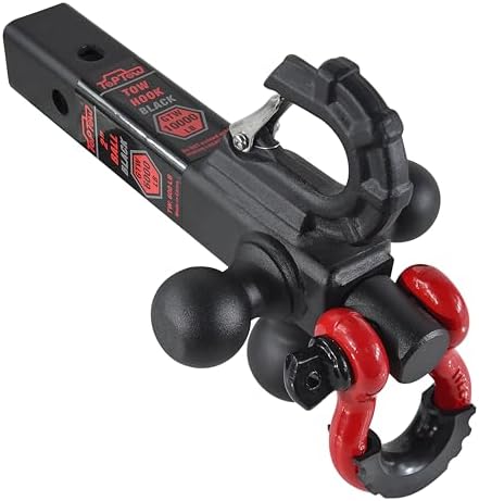 TOPTOW Recovery Shackle Ball Hitch Mount w/Matte Black Triple Tow Ball ...