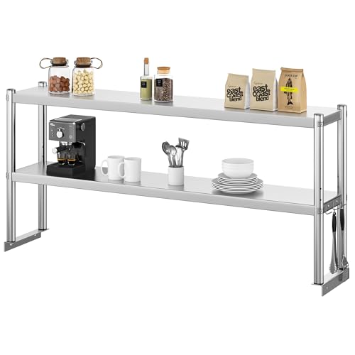 YITAHOME 60" x 12" Stainless Steel Overshelf, 2 Tier Overshelf with ...