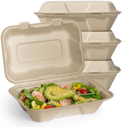 Amazon.com: Fit Meal Prep 100 Pack 9x6x3” Compostable To Go Food ...