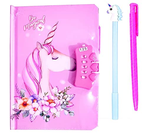 13House Cute Unicorn Lock and Key Diary with Pen for Girls, Lock Diary ...
