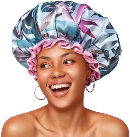Amazon.com : mikimini Large Shower Cap for Women Reusable Waterproof ...