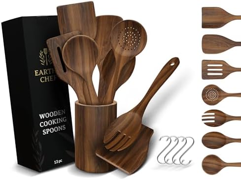 Amazon.com: Fiunkes 6 PCS Wooden Kitchen Utensils Set, Black Walnut ...