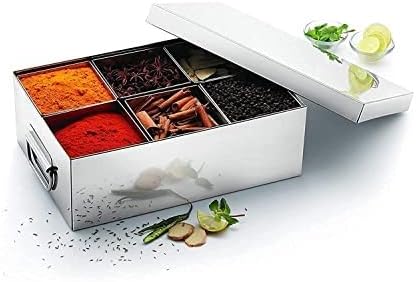 Buy Stainless Steel 6 Compartment Jumbo Spice Box,Steel Extra Large ...