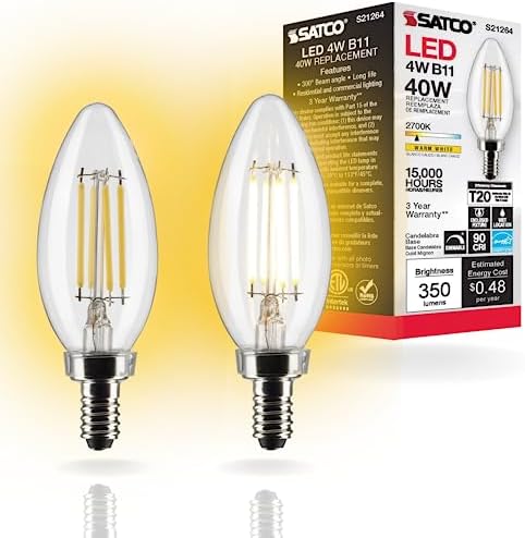 Amazon.com: Satco LED Lamp, S21264 4B11/LED/927/CL/120V/E12, 4 Watt B11 ...