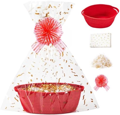Amazon.com: SUNCOLOR Small Woven Red Gift Basket Set With Cut Paper ...