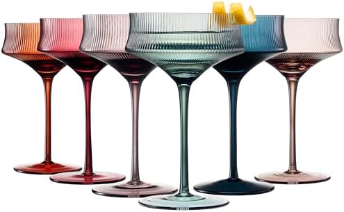Amazon.com | Saludi Colored Coupe Glasses, 10oz (Set of 6) Stemmed ...
