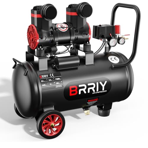 10 Gallon Ultra Quiet Air Compressor, 2HP 8.76 CFM@115PSI Oil-Free Air ...