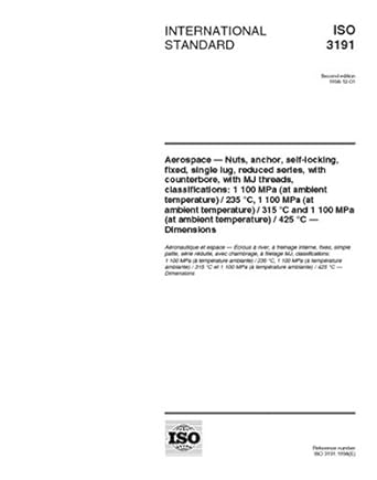 ISO 3191:1998, Aerospace - Nuts, anchor, self-locking, fixed, single ...