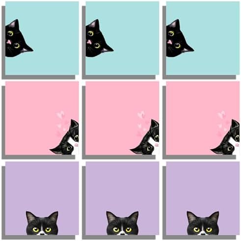 Amazon.com : 9 Pads Black Cat Sticky Notes Set, Pink Self-Stick Note ...