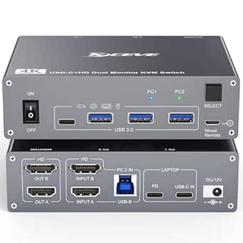 Amazon.com: USB C KVM Switch 4K@60Hz, USB C HDMI Dual Monitor KVM ...