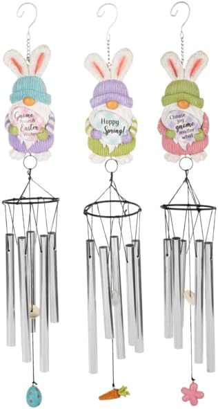 Amazon.com : Easter Bunny Gnome Wind Chimes, Sturdy, Iron & Poly Resin ...
