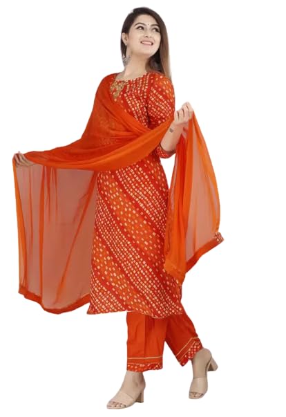 Ambrosy Fashion| Women's Cotton Rayon Bandhej Printed Kurta Palazzo and ...