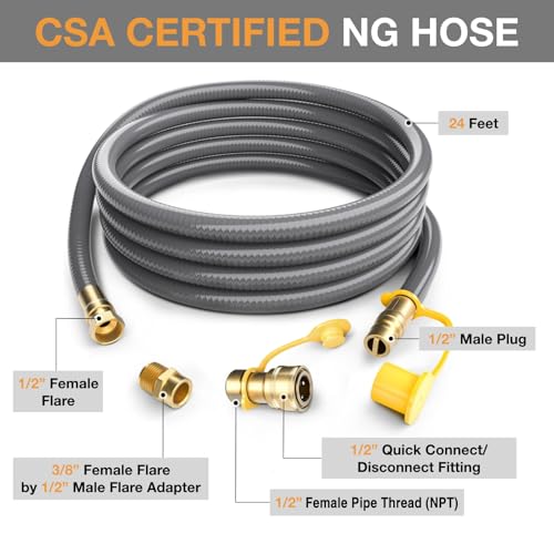 GasXpert 24FT 1/2” Natural Gas Hose, Natural Gas Conversion Kit ...