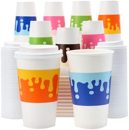 Amazon.com: Tamone 100 PACK 16OZ Disposable Coffee Cups with Lids and ...