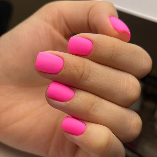 Amazon.com: 24 Pcs Hot Pink Press on Nails Short Square - YEFIUO Summer ...
