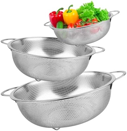 Set di 3 colino per pasta in acciaio inox con manici, colino da cucina ...