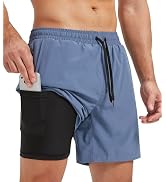 Surenow Mens 2 in 1 Running Shorts Quick Dry Athletic Shorts with Liner ...
