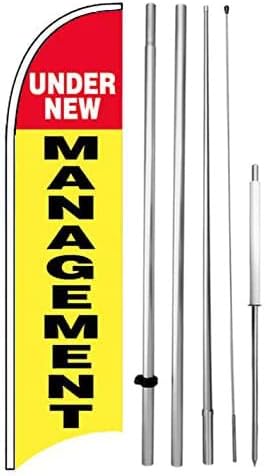Amazon.com: UNDER NEW MANAGEMENT Windless Swooper Flag 15ft Tall Pole ...