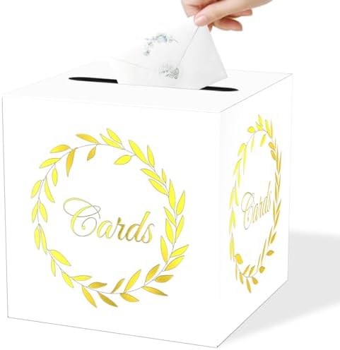 Amazon.com: CINSOEN White Card Box with Gold Foil Design - Wedding ...