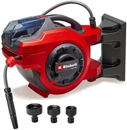 Einhell Wall Mounted Retractable Hose Reel with 30m Hose - Battery ...