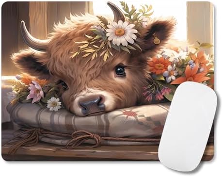 Amazon.com: Reateforin Farmhouse Baby Highland Cow with Floral Mouse ...
