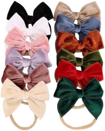 Amazon.com: Gebelle Pack of 12 Velvet Bow Headband for Newborn Baby ...