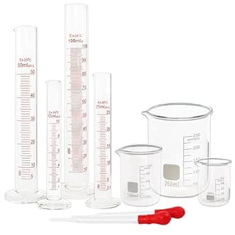 SUPERLELE Glass Graduated Cylinder Set 10ml 25ml 50ml 100ml, Thick Glass Beaker Set 50ml 100ml ...