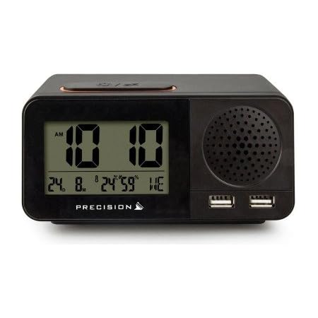 Precision Radio Controlled Digital USB Dual Alarm Black Clock : Amazon ...