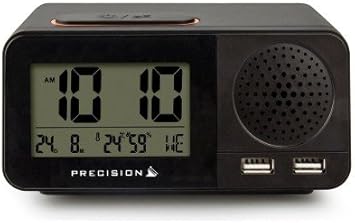 Precision Radio Controlled Digital USB Dual Alarm Black Clock : Amazon ...