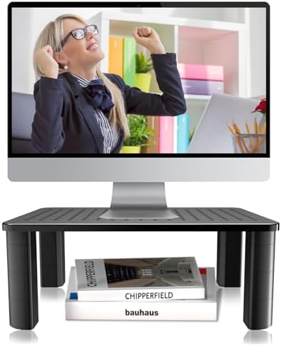 Amazon Basics Height Adjustable Rectangular Computer Monitor Riser Desk ...