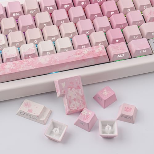 PBT Keycaps 131 Keys Custom Pink Cherry Blossom Keycaps Set Letter Side ...