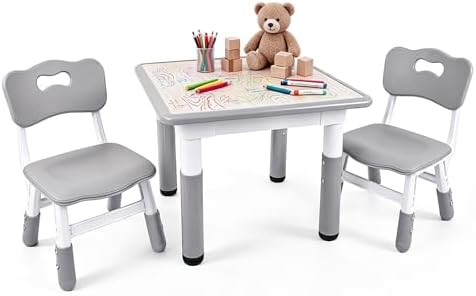 Amazon.com: Pterying Kids Table and Chairs Set - 23.6" L x 23.6" W ...