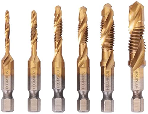 Yakamoz Combination Drill Tap & Tap Bit Set, 6Pcs 1/4" Hex HSS Shank ...
