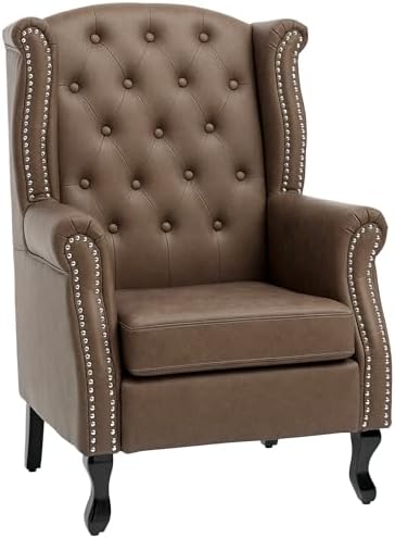HOMCOM Wingback Armchair, Linen Fabric Accent Chair, Upholstered ...