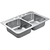 Moen 22867 Excalibur 4 Hole Stainless Steel 22 Gauge Double Bowl Drop ...