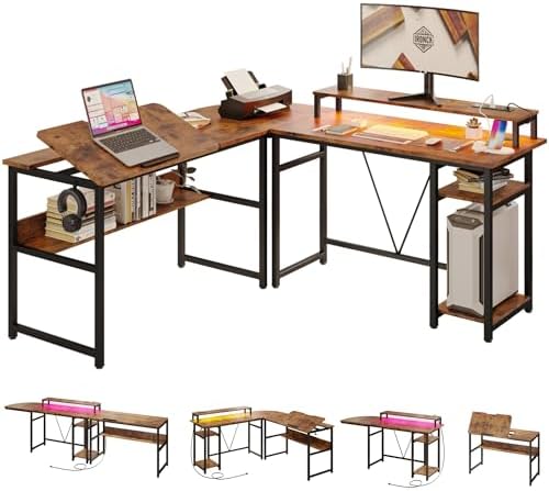 Amazon.com: IRONCK L Shaped 70.8" Computer Corner Desk with LED and ...