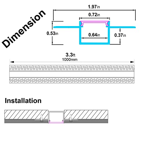 hunhun 10-Pack 6.6ft/2Meter Drywall LED Aluminum Channel System with ...