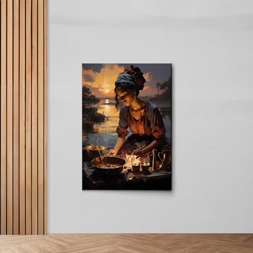 Amazon.com: African Mother Cooking, Authentic Nigerian Art, Canvas ...