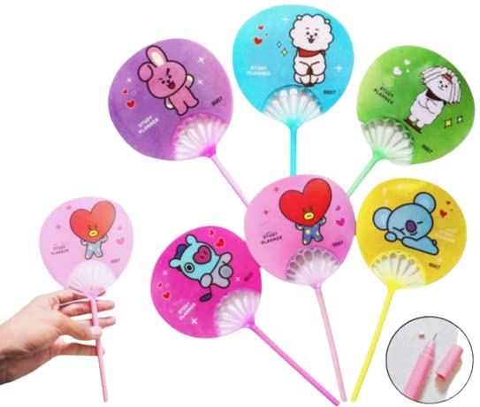 Ak Store (Pack Of 6) Cute Cartoon Bts Design Hand Fan Shape Gel Pen For ...