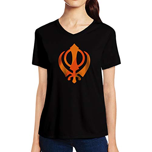 Buy Dobbo Womens Khanda Sikh Symbol Cotton Printed V Neck Half Sleeves ...