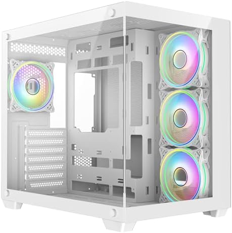 CiT Vision White Dual Tempered Glass Panelling ATX PC Gaming Cube with ...