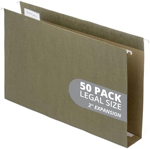 50 Extra Capacity Hanging File Folders, Heavy Duty, 2’’ Expansion ...