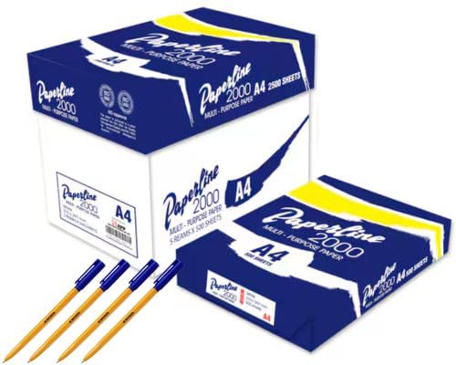 Multi-Purpose Copy Printer Paper Box A4 2500 Count (Pack of 5 reams), White Bundle with 50 ...