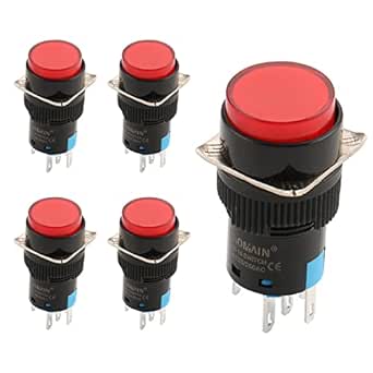 Baomain 5/8" 16mm Push Button Switch Momentary Round Cap LED Lamp Red ...