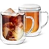 Amazon.com | ovalware 500ml Double Wall Glass Coffee Mugs, Single Lip ...
