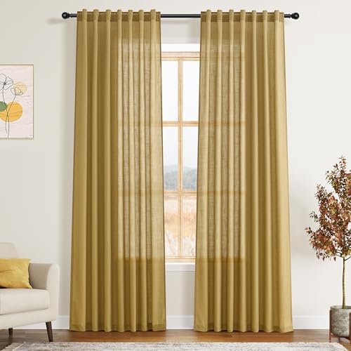 Amazon.com: Nanspring Gold Linen Curtains 84 Inch Length 2 Panels Set ...