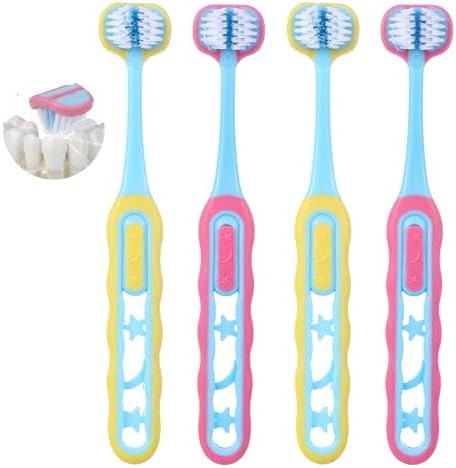 4 Pack 3 Sided Toothbrush, Kids Toothbrushes, Autism Toothbrushes Soft ...